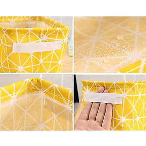 Miaro 5 Pack Canvas Storage Basket Bins, Home Decor Organizers Bag for Adult Makeup, Baby Toys liners, Books 7.9*6.3 inch (5 pack, Yellow & Green checks)