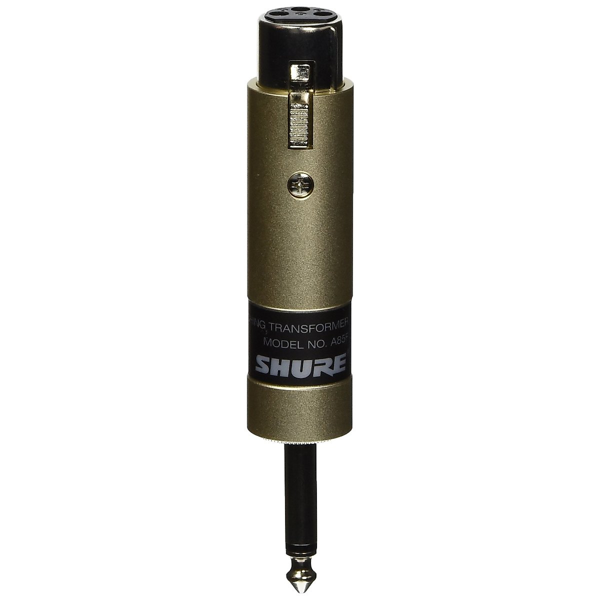 Shure A85F Line Matching Transformer - Low Z Female XLR to High Z 1/4-Inch Phone Plug connects a Balanced Low Impedance Microphone Output to an Unbalanced High Impedance Input