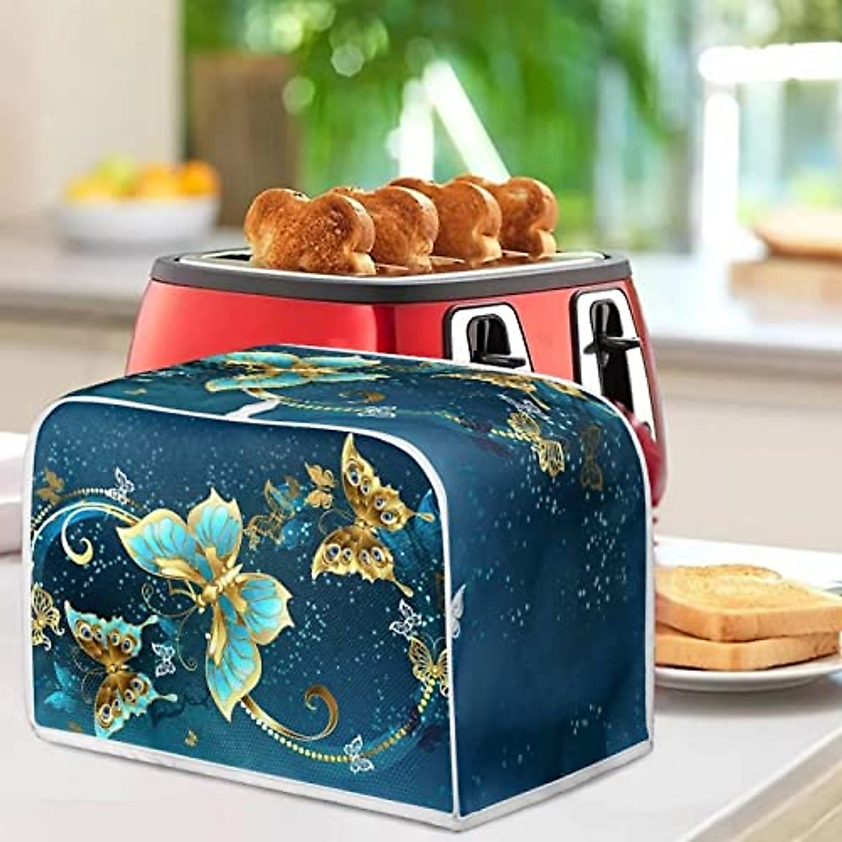 Dolyues 4 Slice Slot Toaster Cover Butterfly Print Bread Toaster Cover Bakeware Protector Bread Toaster Oven Cloth Cover Dust Protection Washable Appliance Cover