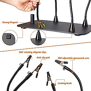 5X&10X Magnifying Glass with Light and Stand, KUVRS Flexible Magnetic Helping Hand, Large Base&Clamp Magnifying Lamp, 3 Color Adjustable Arm Desk Magnifying Glass with Light for Soldering Craft Hobby