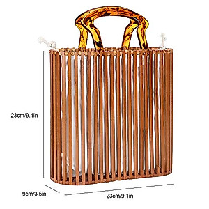 Fashion Handwoven Bamboo Handle Handbags, Retro Summer Beach Tote Bag Summer Purses for Holiday Travel Shopping