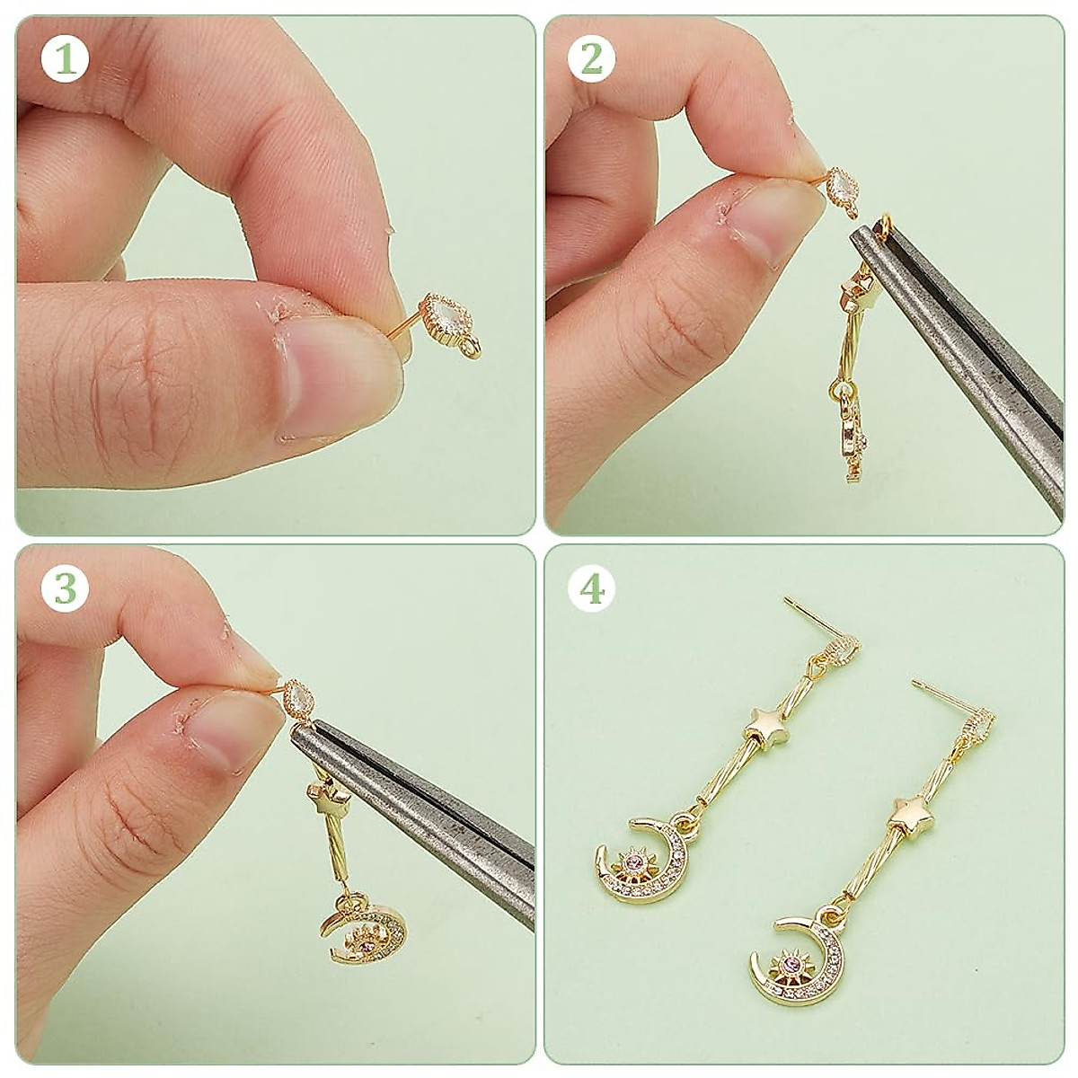 BENECREAT 10PCS 18K Real Gold Plated Teardrop Cubic Zirconia Earring Studs with Loop for Earring DIY, Valentine's Day Jewelry Gift Making, Hole: 1mm