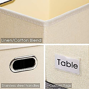 PRANDOM Large Collapsible Storage Bins with Lids [3-Pack] Fabric Foldable Storage Boxes Organizer Containers Baskets Cube with Cover for Home Bedroom Closet Office Faint Yellow(17.3x11.8x11.8)