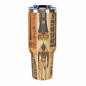 LLUTSNTH 40 Oz Vacuum Tumbler with Violet Handle Leakproof Insulated Tumbler Ancient Egypt Tribe Series Stainless Steel Travel Mug with Lid And Straw Coffee Cup Cute Water Bottles Cup Holder Friendly