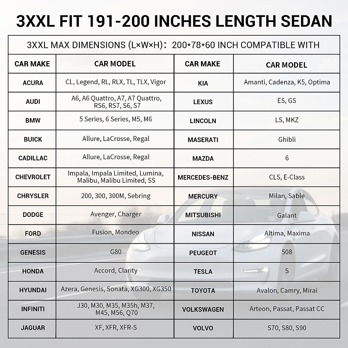 Tecoom Heavy Duty Multiple Layers Car Cover All Weather Waterproof Windproof Reflective Snow Sun Rain Protective Outdoor with Buckles and Belt Fit 191-200 Inches Sedan