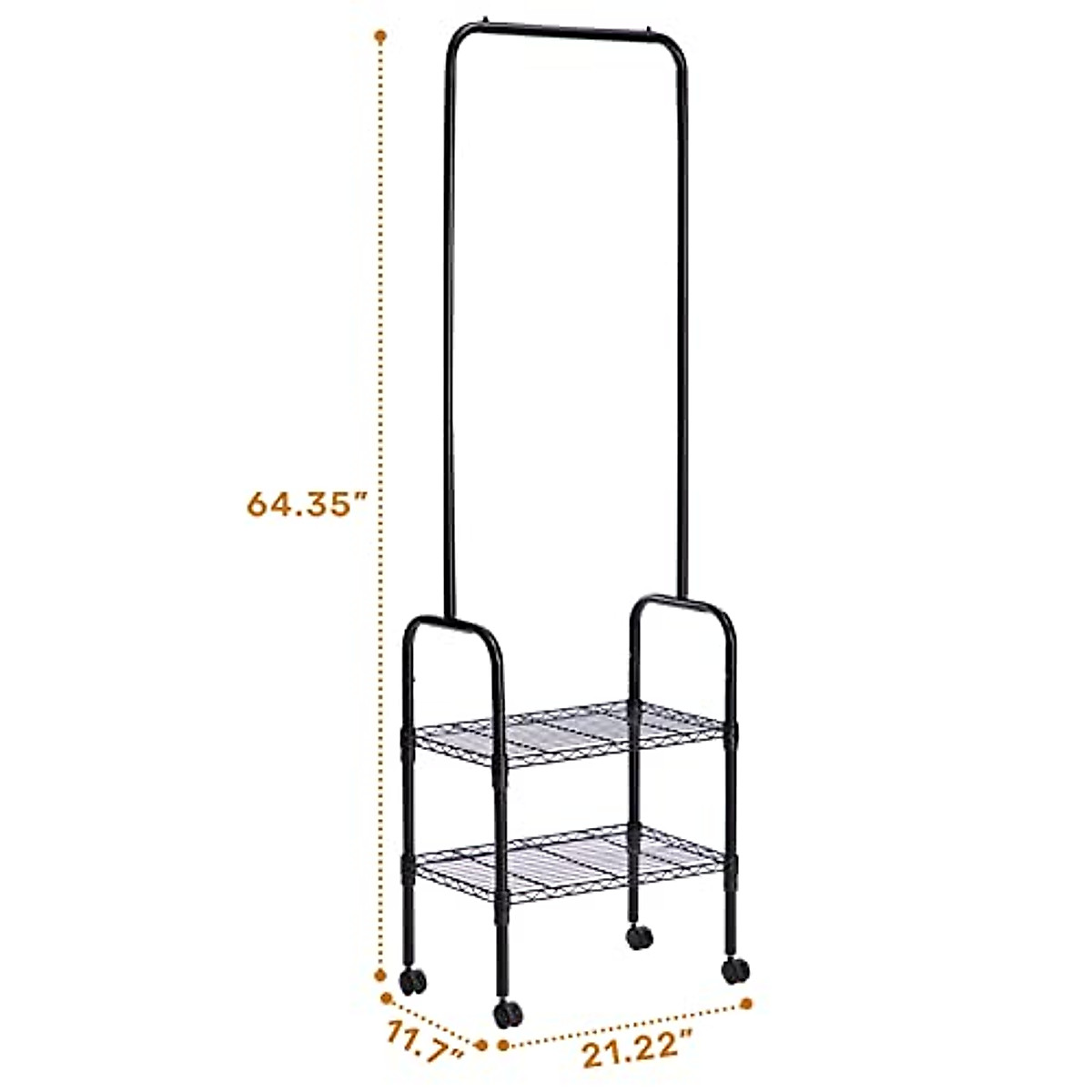 MATICO 2-in-1 Metal Garment Rack with Clothes Hanger, 2 Tier Wire Coat Storage Organizers Laundry Holders with 2 Metal Shelves for Home and Dormitory, Black