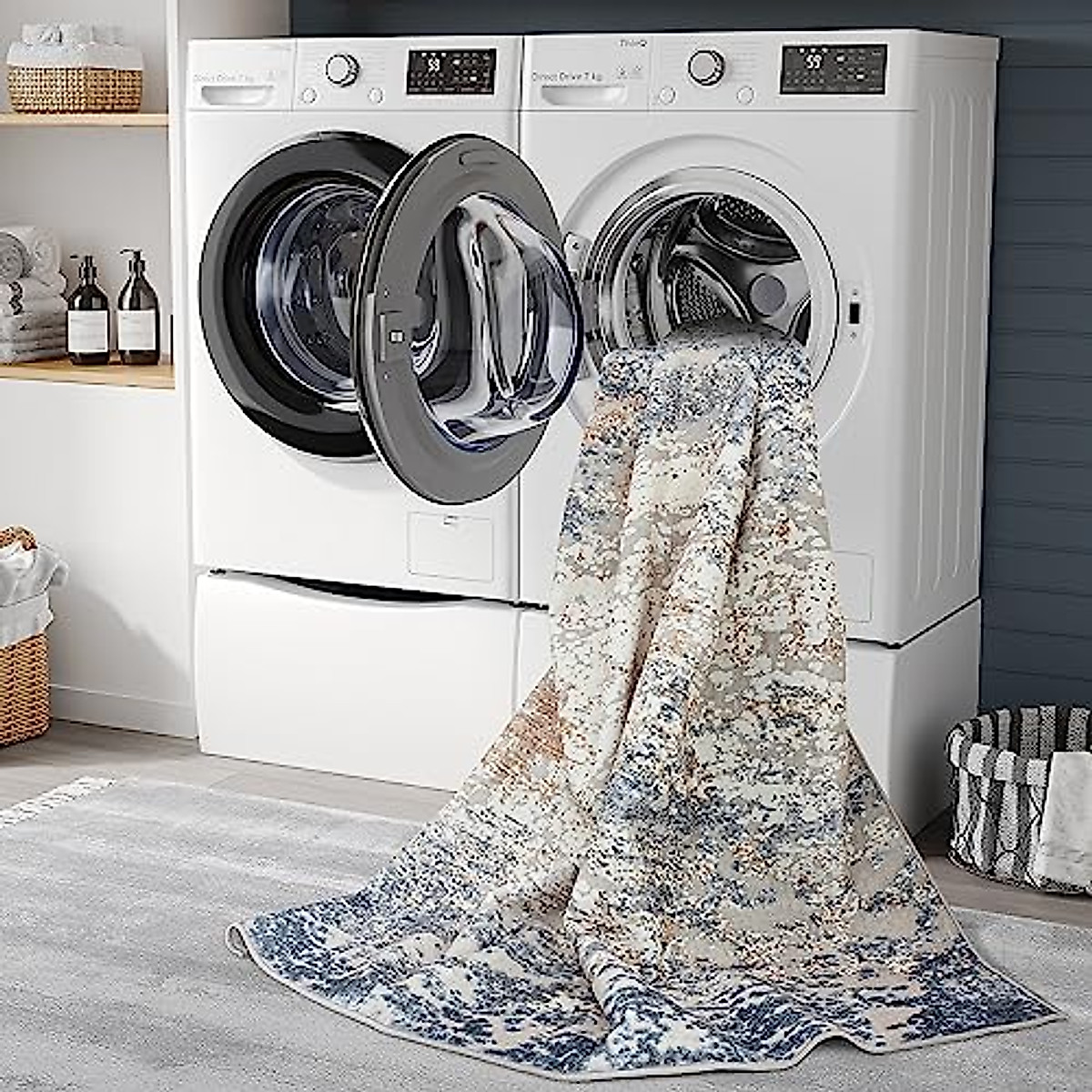 Art&Tuft Washable Rug, Anti-Slip Backing Abstract 8x10 Area Rugs, Stain Resistant Rugs for Living Room, Foldable Machine Washable Area Rug (TPR18-Blue, 8'x10')