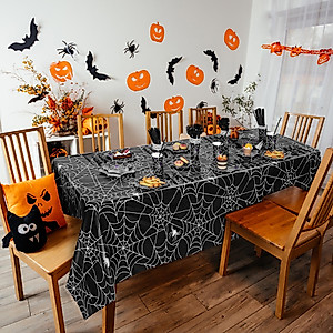 durony 201 Pieces Halloween Spider Web Party Supplies Tableware Set Including Halloween Spiderweb Disposable Paper Plates Cups Napkins Knives Forks Spoons Straws Tablecloth Serves for 25