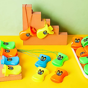 48 Pieces Multicolor Duck Call Whistles Plastic Duck Beak Whistles with Lanyard Halloween Christmas Gifts Small Whistle Bulk for Party Favors Fun Goodie Bag Fillers, 4 Colors