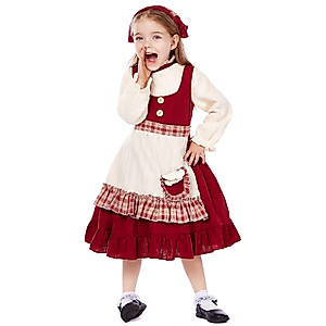 LANBETI Girls Oktoberfest Dress Little Red Riding Cosplay Costume German Bavarian Dirndl Dresses 4 Piece Set