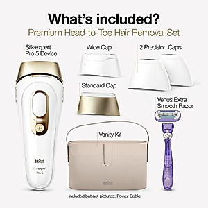 Braun IPL Long-lasting Hair Removal System for Women and Men, NEW Silk Expert Pro 5 PL5347, Head-to-toe Usage, for Body & Face, Alternative to Salon Laser Hair Removal, With 3 Extra Caps