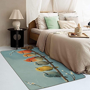 ZDABAOEC Bird Rug 4x4, Cute Area Rugs for Bedroom Living Room Entryway, Birds on a Branch Patterned Home Decor Carpet, Machine Washable Non Slip Indoor Floor Square Rug