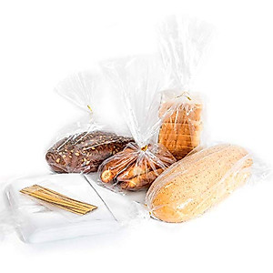 Bread Bags with Ties, Reusable, 100 Clear Bags and 100 Ties, Bread Bags For Homemade Bread And Bakery Loaf Adjustable Reusable (100)