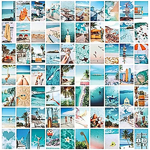 LIIGEMI 70PCS Blue Wall Collage Kit Aesthetic Pictures,Summer Beach Collage Print Kit,Bedroom Decor for Teen Girls,VSCO Girls Bedroom Decor,Room Decor Aesthetic,Double- Sided,70 Set 4x6 Inch