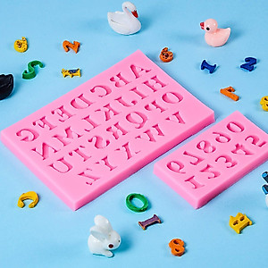 4 Pieces Christmas Letters Silicone Mold Number Silicone Mold Uppercase Letters Silicone Fondant Mold Lowercase Letters Chocolate Mold Handmade Soap Mold Biscuit Ice Cube Tray for Desserts (Pink)