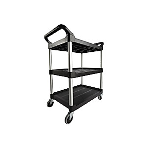 Rubbermaid 342488BLA Economy Plastic Cart, Three-Shelf, 18-5/8w x 33-5/8d x 37-3/4h, Black
