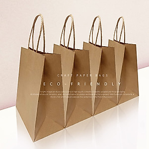 Paper Bags with Handles 50 Count 10x6.75x12 Inches Kraft Paper Bags for Wedding bags, Gift bags, Food bags, Shopping bags, Grocery bags, Storage bags, Lunch bags, Take away bags, Retail bags and More, Reusable, Eco-friendly and Sustainable 1072B 50C