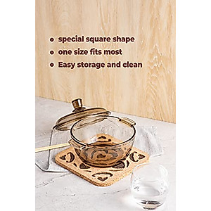 NTReasy 5pcs Cork Trivet, High Density Thick Cork Coaster Set for Hot Dishes and Hot Pots, 7.68in Boho Square Heat Resistant Multifunctional Cork Board, Hot Pads for Kitchen Table Countertop