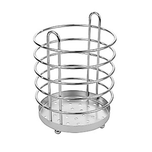 Spectrum Diversified Pantry Works Grande Round Holder & Kitchen Countertop Organizer Cooking Utensil Crock for Kitchen Organization & Storage, Cutlery & Flatware Caddy, Chrome
