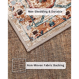 Area Rug Living Room Rugs: 8x10 feet Large Soft Bedroom Carpet Non Shedding Washable Farmhouse Boho Moroccan Throw Accent Rug for Kitchen Dining Room Home Office Under Table Floor - Red/Brown