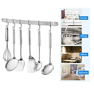 eForwish Stainless Steel Kitchen Utensil Racks Holder Hanging Rail Organize Pots Pans Kitchen Knife Gadgets On Wall Mounted Hanger Bar Rail Under Cabinet Shelf (6 Hook,17") Pack of 2