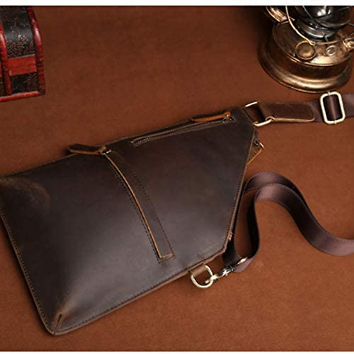 Men's Leather Sling bag Chest bag Crossbody Bag shoulder bag Genuine leather Crazy horse skin Backpack for men, Brown (BNX01021)