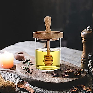 Lawei Glass Honey Jars with Wooden Dipper and Lid - 13 Oz Honey Pot Clear Glass Syrup Container for Storage