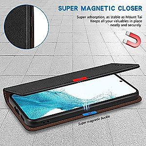 ZZXX Samsung Galaxy S22 Wallet Case with [RFID Blocking] Card Slot Stand Strong Magnetic Leather Flip Fold Protective Phone Case for Samsung Galaxy S22 5G Case Wallet(Black-6.1 inch)