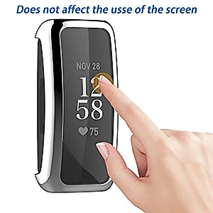 WUWOCJ 2-Pack All-Around Case Compatible with Fitbit Inspire 2,Ultra-Thin Soft TPU Bumper Full Cover Protective Case (Silver/Clear)