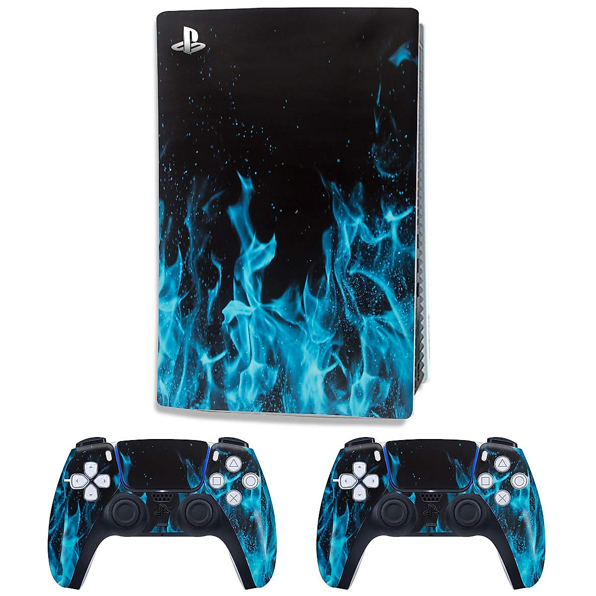PS5 Skin for Console and Controller Skin Vinyl Sticker Decal Cover for Playstation 5 Console and Controllers - Compatible with Playstation 5 Digital Edition - Blue Fire