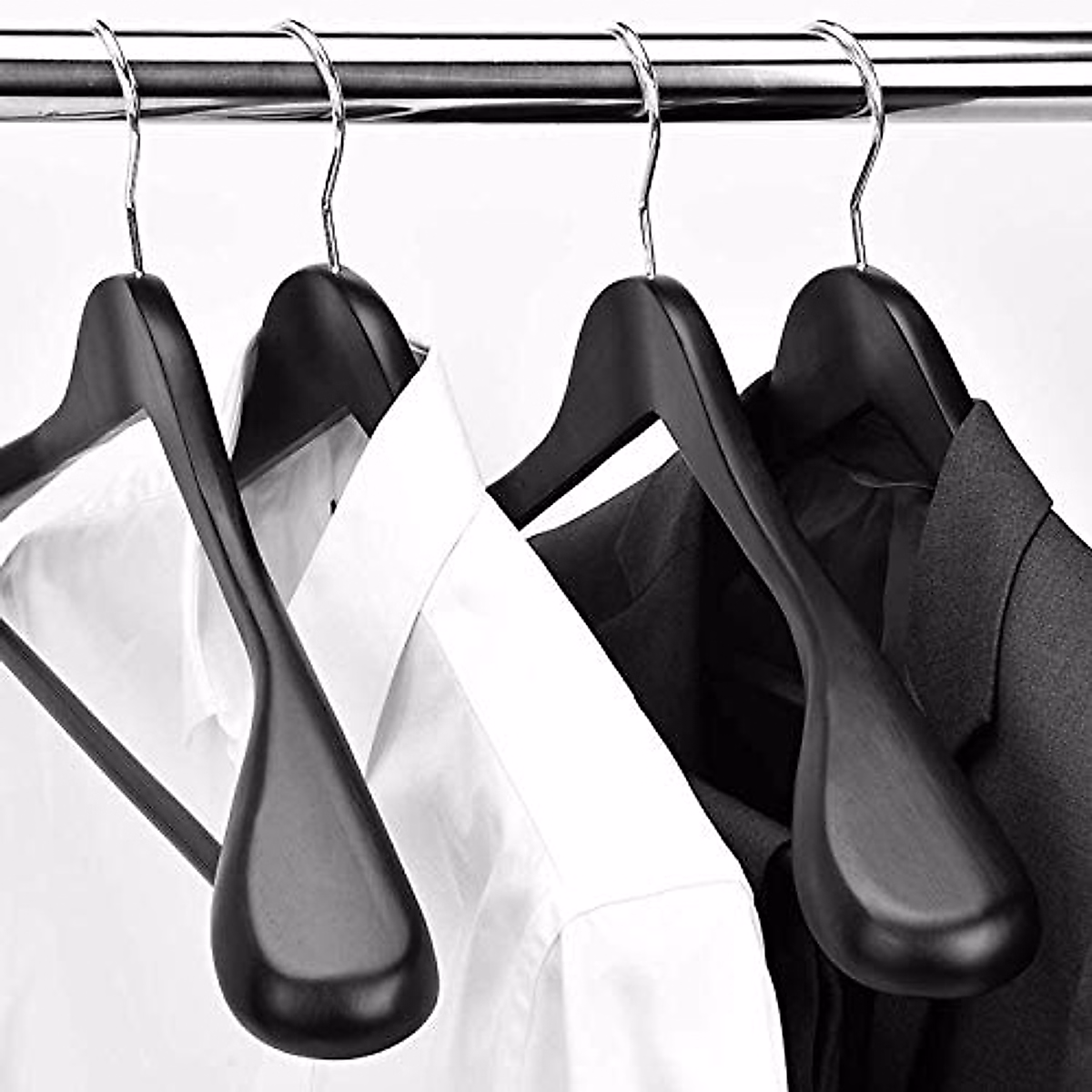 JS HANGER Wooden Suit Hangers, 6 Pack Extra-Wide Shoulder Wood Coat Hangers with Non Slip Pant Bar, Extra Smooth and Splinter Free Black Finish