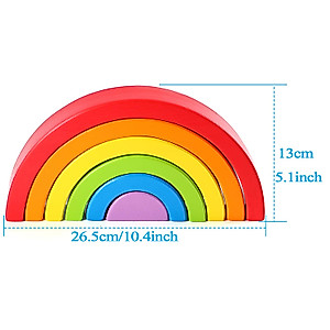Lewo Wooden Rainbow Stacker Nesting Puzzle Blocks Educational Toys for Kids Baby Toddlers