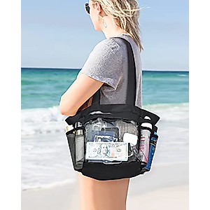 ULG Shower Bag, Mesh Shower Caddy with Waterproof Bag and Slippers Pocket, Large Hanging Portable Shower Tote Beach Bag with S Hook for College, Dorm, Gym, Camp, Beach, Pool