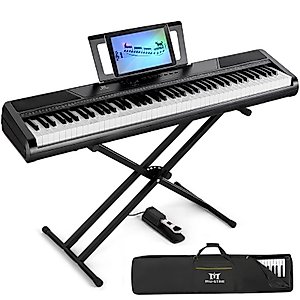 MUSTAR Digital Piano 88 Key Weighted with Stand, 88 Key Semi Weighted Keyboard Piano MEP-1100, Electric Piano Keyboard 88 Keys for Beginners, 2x25W Stereo Speakers, Case, Sustain Pedal, ABS, Black
