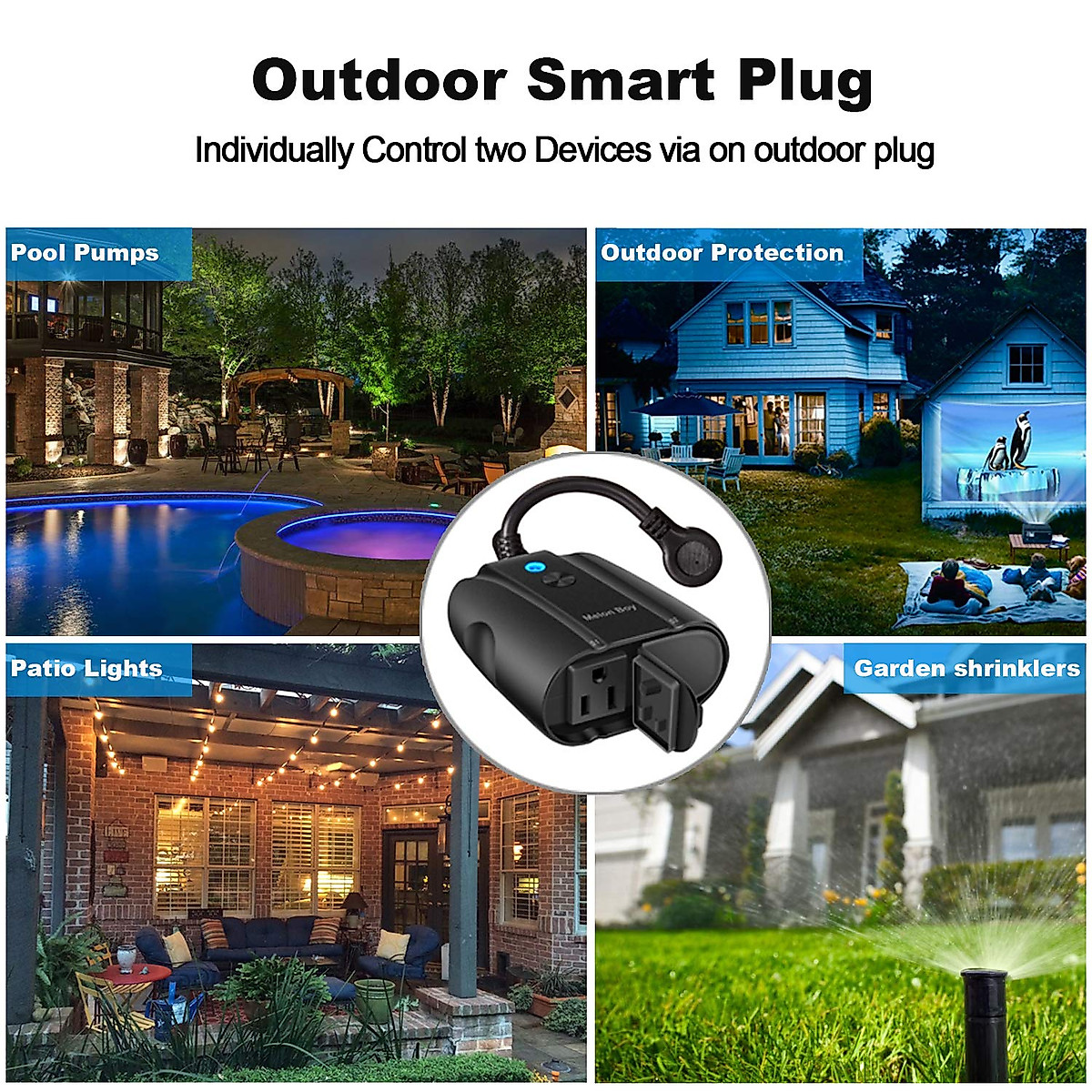 Outdoor Smart Plug - WiFi Outlet with 2 Sockets,Compatible with Alexa,Google Home,Remote Control/Timer by Smartphone,IP44 Weatherproof,FCC/RoHS Certified