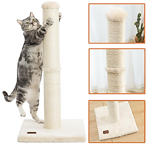 Karolpar 34inch Cat Scratching Post with Natural Sisal Rope 4.3Inch Large Diameter Scratcher Post Tree for Indoor Cats Beige