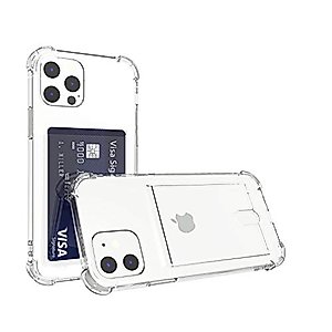 ANHONG Upgrade Clear Card Case Compatible with iPhone 12/12 Pro 6.1 inch, Slim Fit Thin Protective Soft TPU Shock-Absorbing Wallet Case with Card Holder