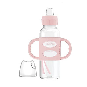 Dr. Brown’s® Milestones™ Narrow Sippy Bottle with 100% Silicone Handles, Easy-Grip Bottle with Soft Sippy Spout, 8oz/250mL, BPA Free, Light-Pink & Ecru, 2 Pack, 6m+