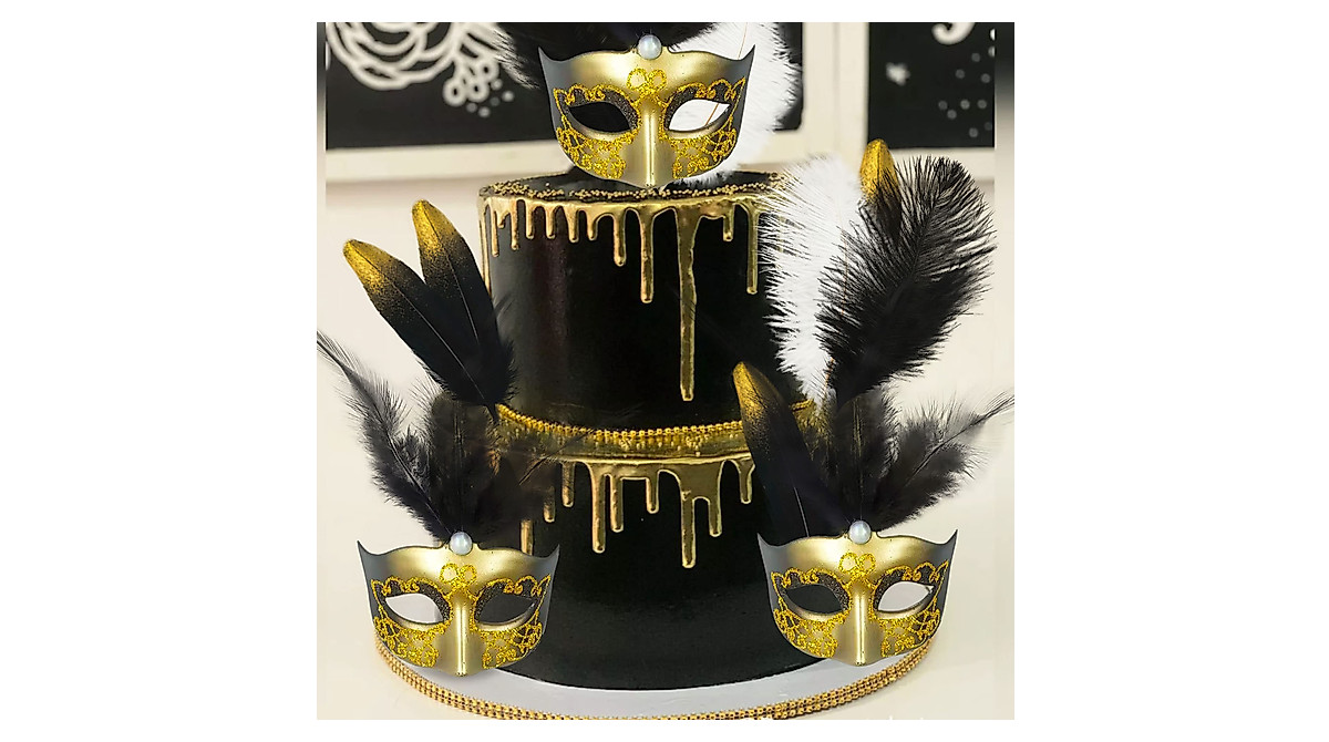 JeVenis Art Deco Cake Mask Decor - Perfect for Gatsby & Mask Parties