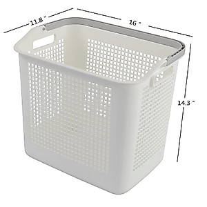 Lesbin 35 L Plastic Laundry Storage Basket, White Laundry Hamper with Handle, 4-Pack