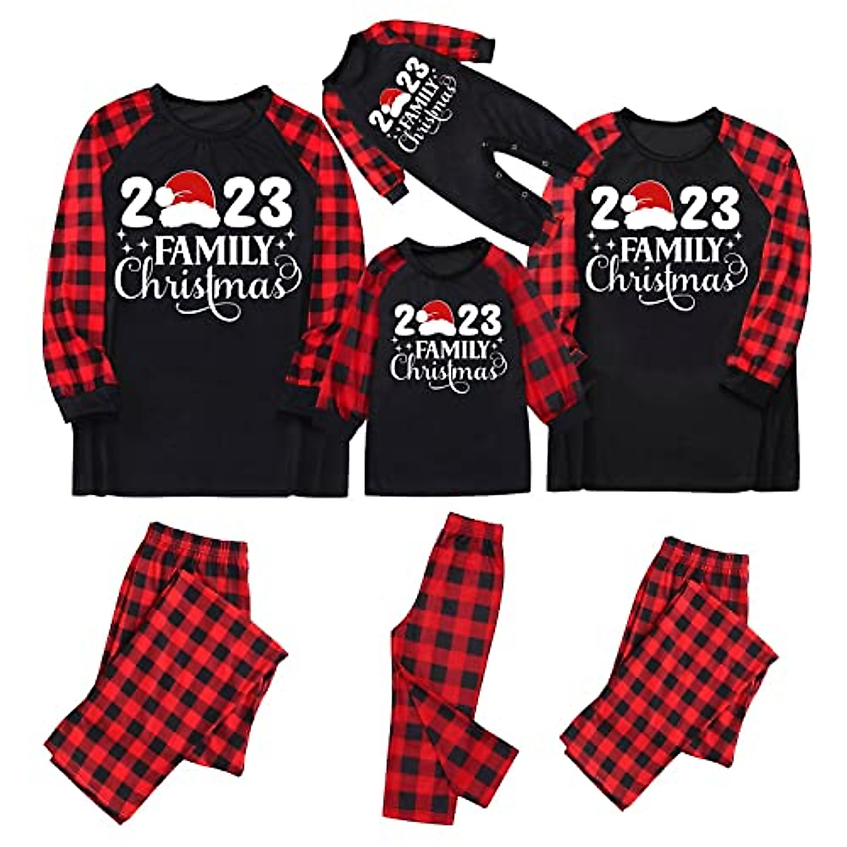 CHEEKEY Family Matching Christmas Pajamas Red Buffalo Plaid Xmas Holiday Sleepwear Jammies Clothes Long Sleeve PJs Set (Family Christmas 2023 - Black, Women/M)