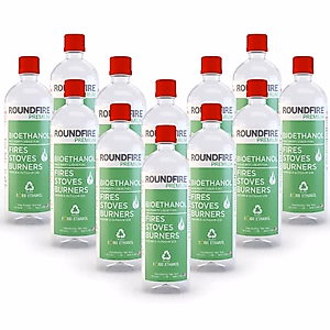 ROUNDFIRE Premium 12 x 1 Liter - Bioethanol Fuel for fireplaces, Stoves and Burners (12 Quart)