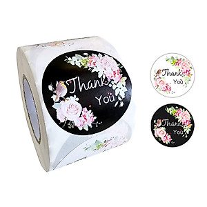 FUNWALTILES Thank You 2 Designs 500pcs Floral Wedding Gift Decoration Mail Seals Roll Labels Sticker Round 2"