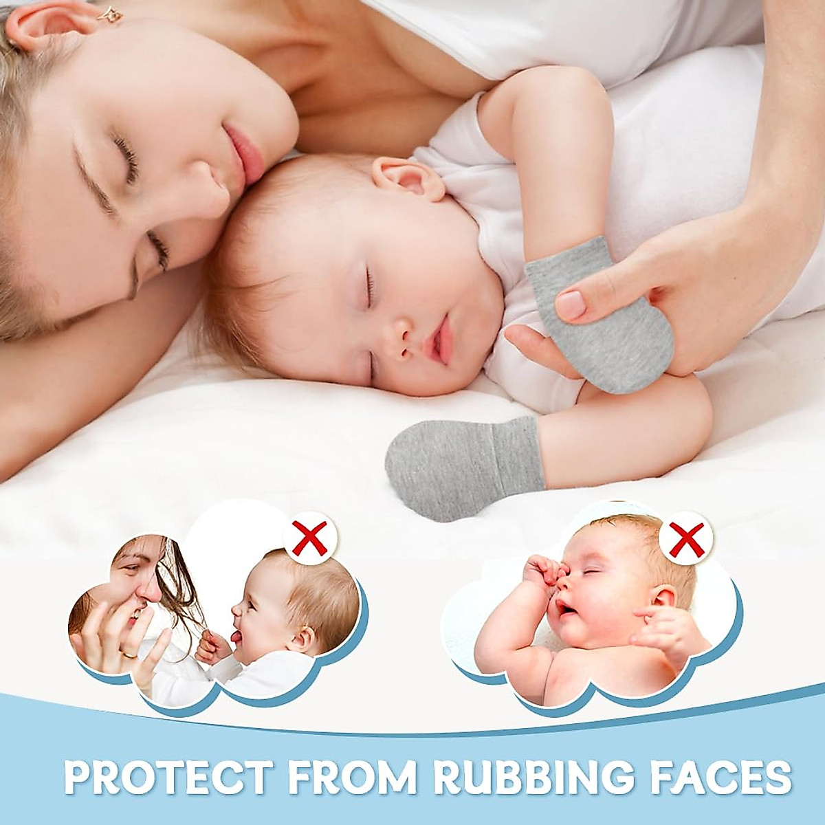 ZURLEFY Baby Girl Hats and Mittens Set for 0-6 Months, Newborn Hospital Hats with Bow for Infant Baby No Scratch Cotton Mittens Set(31-08)