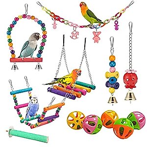 Bird Parakeet Toys,12 Pack Hanging Bell Pet Bird Cage Hammock Swing Toy Hanging Toy for Small Parakeets,Conure, Cockatiel, Mynah, Love Birds, Finches
