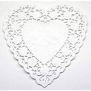 6 Inch Heart Shaped White Lace Paper Doilies 100 Count