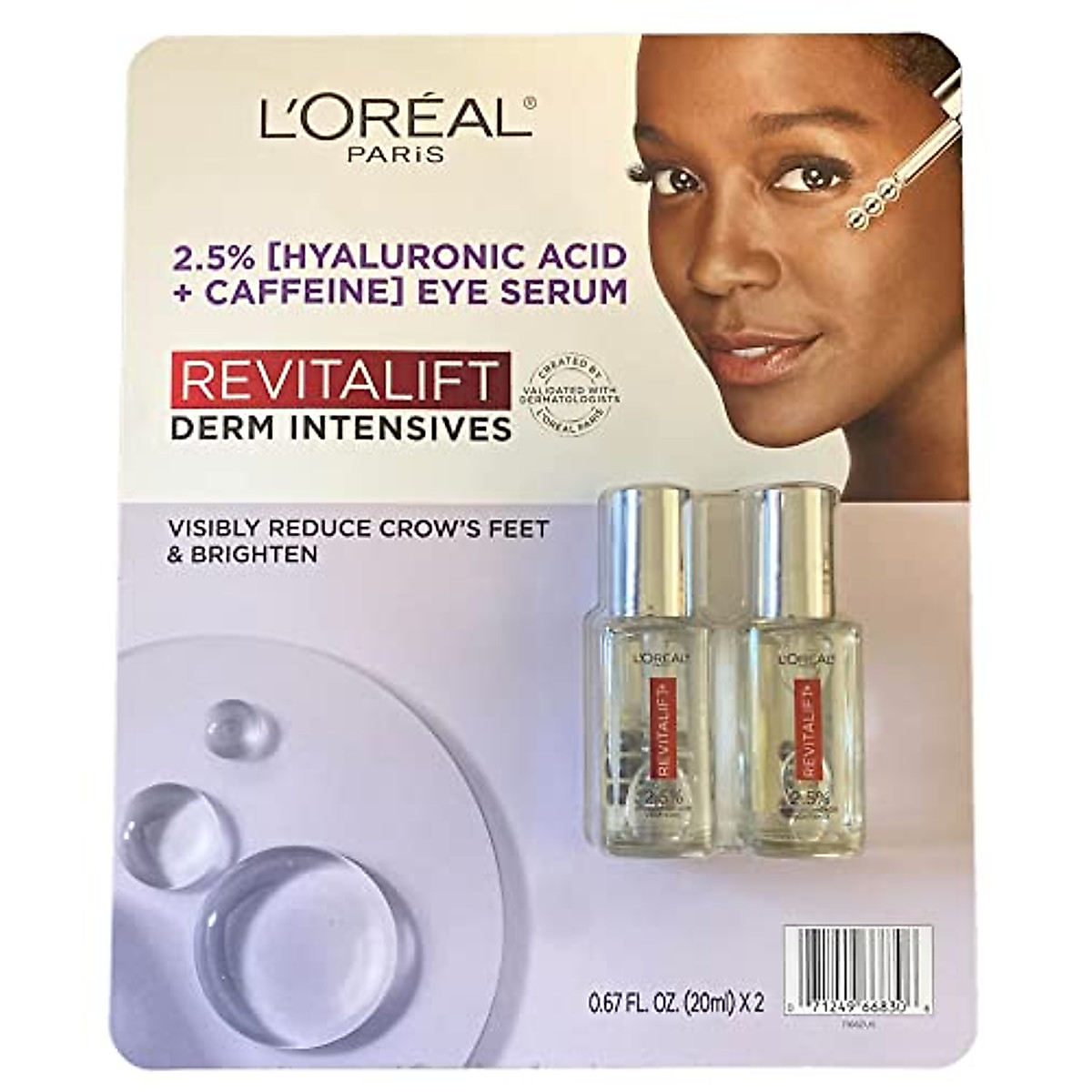 L'Oreal Paris Revitalift Derm Intensives Hyaluronic Acid + Caffeine Hydrating Eye Serum, 0.67 Fl. Oz (Pack of 2)