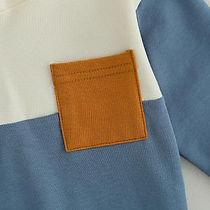 VISGOGO Baby Boy Clothes 3 6 Months,Toddler Hooded Outfits 12 18M Sweater Sweatpants Fall Winter Infant Clothing (Beige Blue, 0-6 Months)