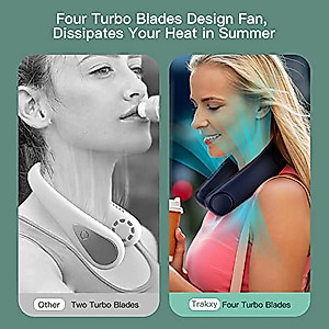 Trakxy Four Blades Foldable Neck Fan 2022 New Version, 4000 mAh Battery Powered Bladeless Neck Fan, Upgraded Four Blades Super Strong Wind Portable Fan for Outdoor Sports, Home, Office, Travel-Blue