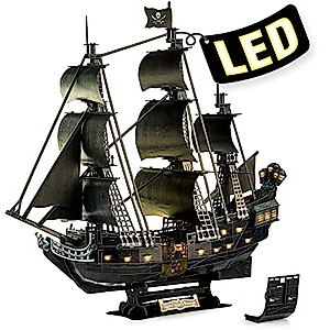 3D Puzzle for Adults Moveable LED Pirate Ship with Detailed Interior Decoration, Large Queen Anne's Revenge Desk Puzzles, Difficult 3D Puzzles with Lights Gifts for Men Women